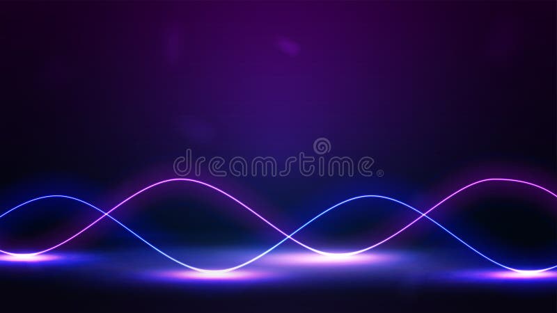 Purple Empty Scene with Neon Wave Line Lasers Stock Illustration ...