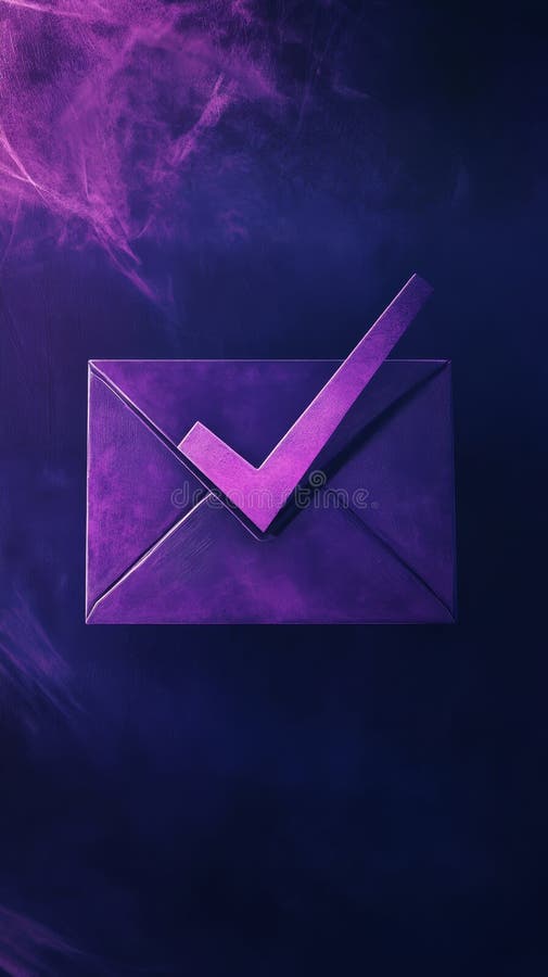 Purple Envelope with Check Mark on Dark Background, Abstract Concept ...