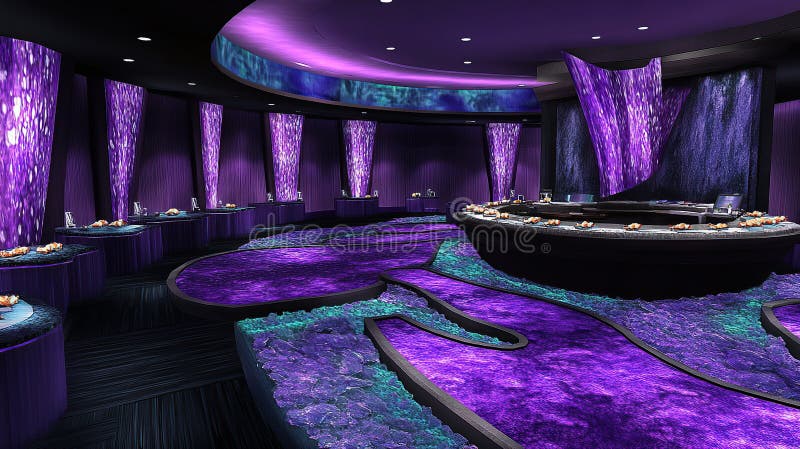 Purple Event Space Interior Design Rendering Stock Image - Image of ...