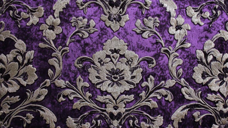 Purple Fabric with Silver Floral Embroidered Pattern Stock Illustration ...