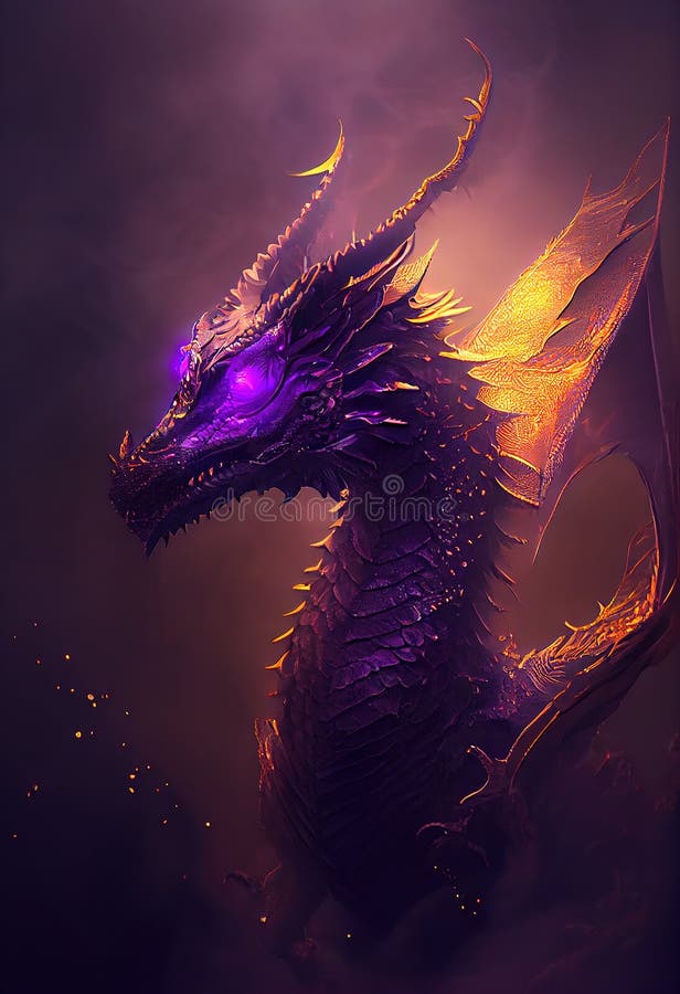 Purple Fantasy Dragon, Digital Illustration Stock Illustration ...