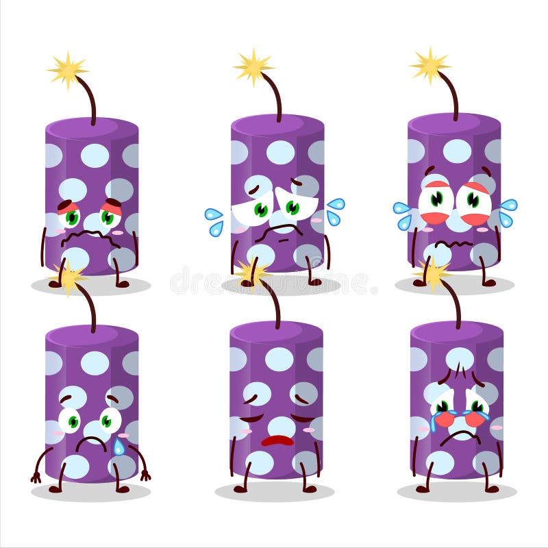 Purple Firecracker Cartoon Character with Sad Expression Stock ...