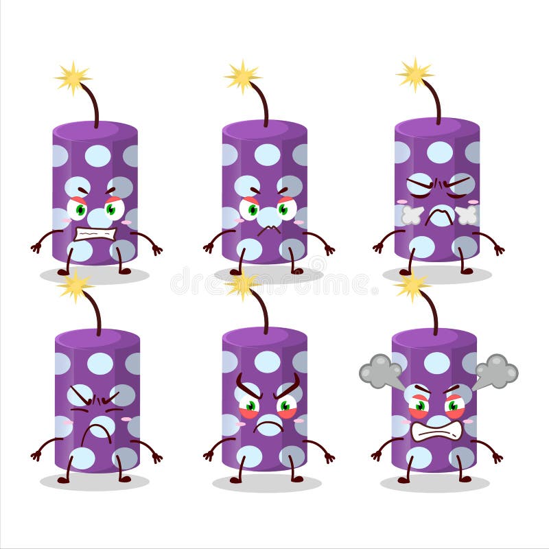 Purple Firecracker Cartoon Character with Various Angry Expressions ...