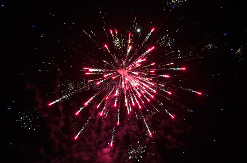 Big Firework Explosion in the Night Skies Stock Image - Image of ...