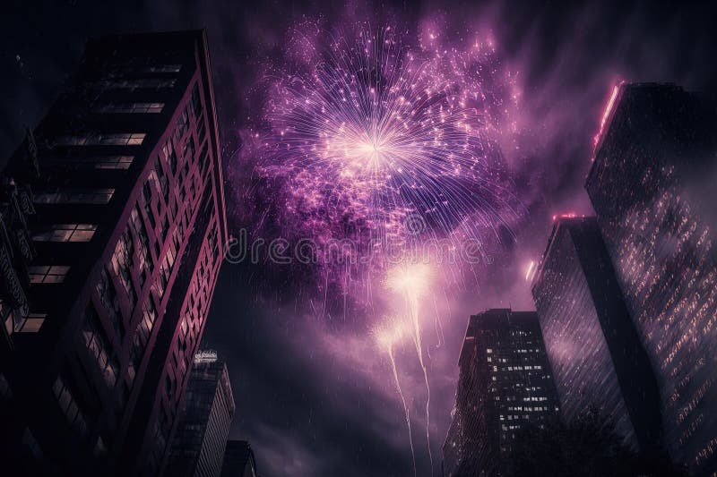 Purple Fireworks Were Lighting Up the Night Sky. ONs Markham Stock ...