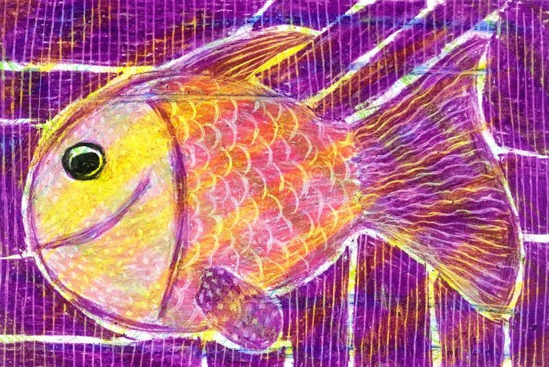 Purple Fish. Abstract Pattern.hand Drawn Using Oil Pastel with Scratch ...