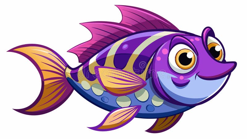 Purple Fish Cartoon stock vector. Illustration of animal - 342872843