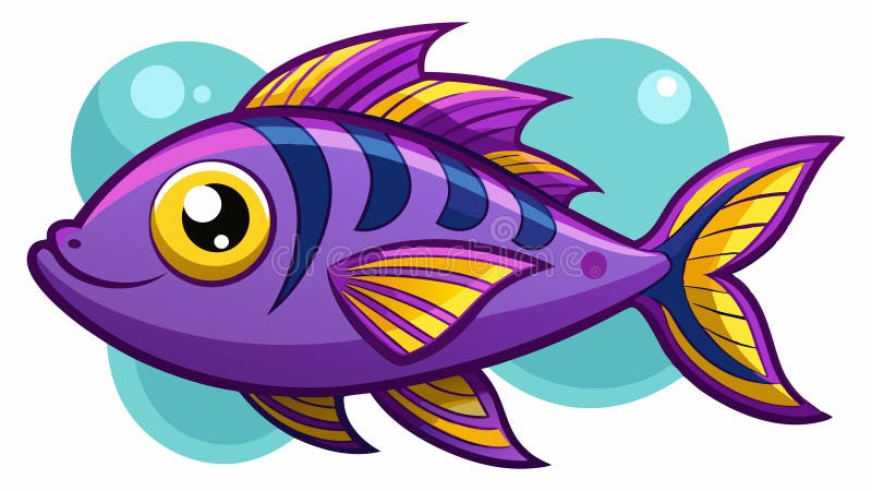 Purple Fish Cartoon stock vector. Illustration of fish - 343611675
