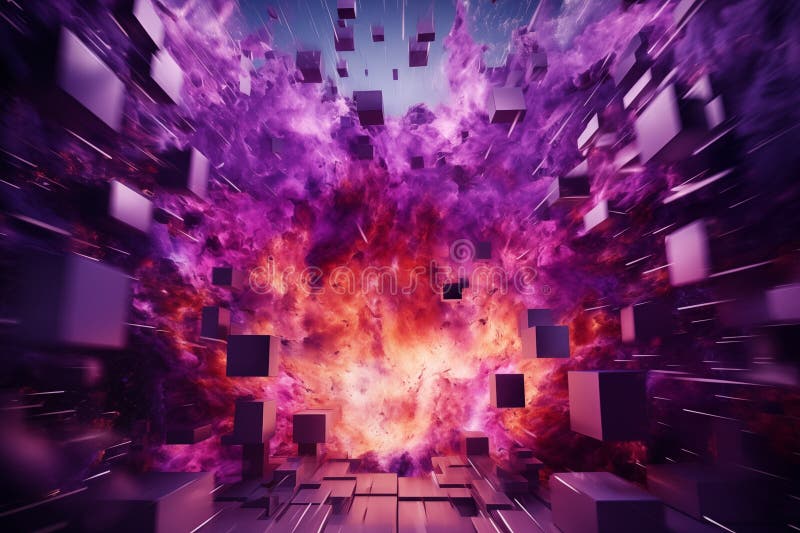 Purple Flames Explosion Coming Out of a Square by Generative AI Stock ...