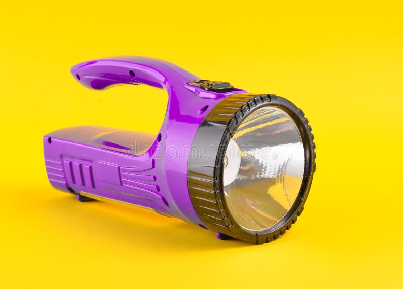 Purple Flashlight Isolated on a Yellow Background. Stock Image - Image ...