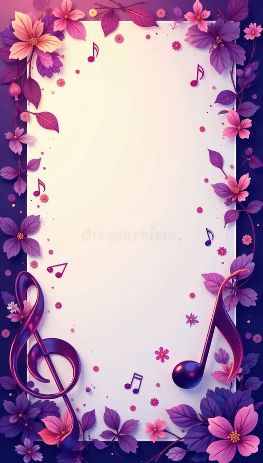 Purple Flat Border with Treble Clef and Musical Notes Illustration ...