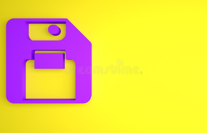 Purple Floppy Disk for Computer Data Storage Icon Isolated on Yellow ...