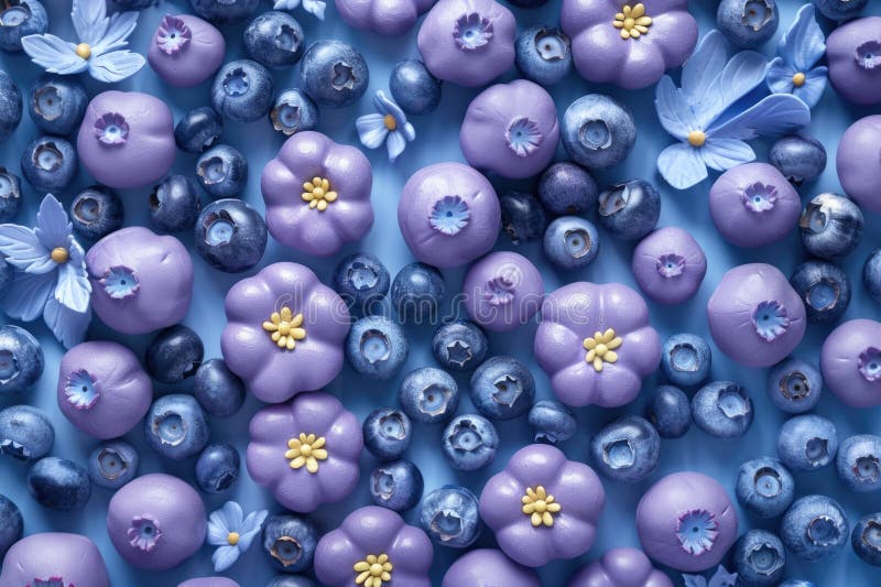 Purple Floral and Blueberry Pattern Background – 3D Plasticine Style ...