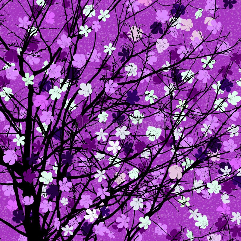 Purple floral tree print stock vector. Illustration of ornate - 55007625