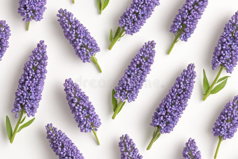 Purple Flower Sprig Pattern on White Background Stock Photo - Image of ...