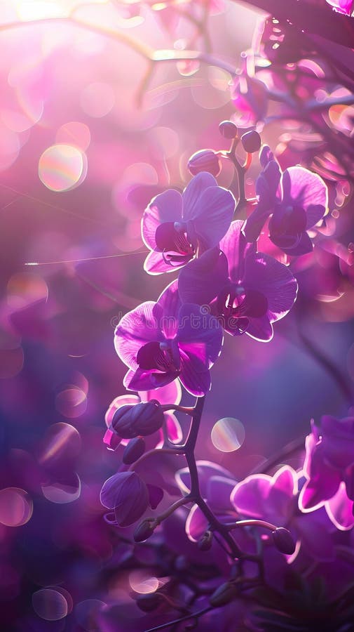 A Purple Flower with Sun Rays Shining through it Stock Image - Image of ...