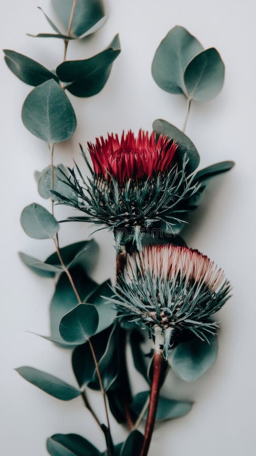 Purple Flowers and Eucalyptus Leaves Create a Beautiful Border on a ...
