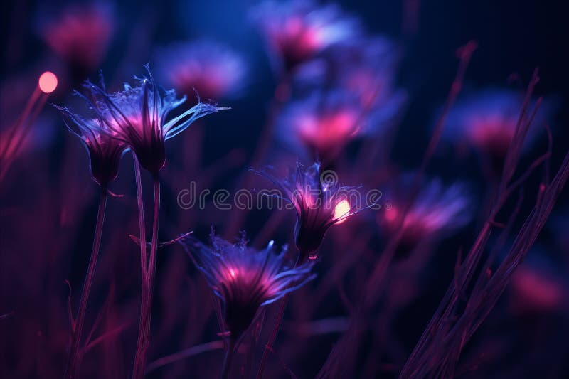Purple Flowers are Glowing in the Dark Stock Illustration ...