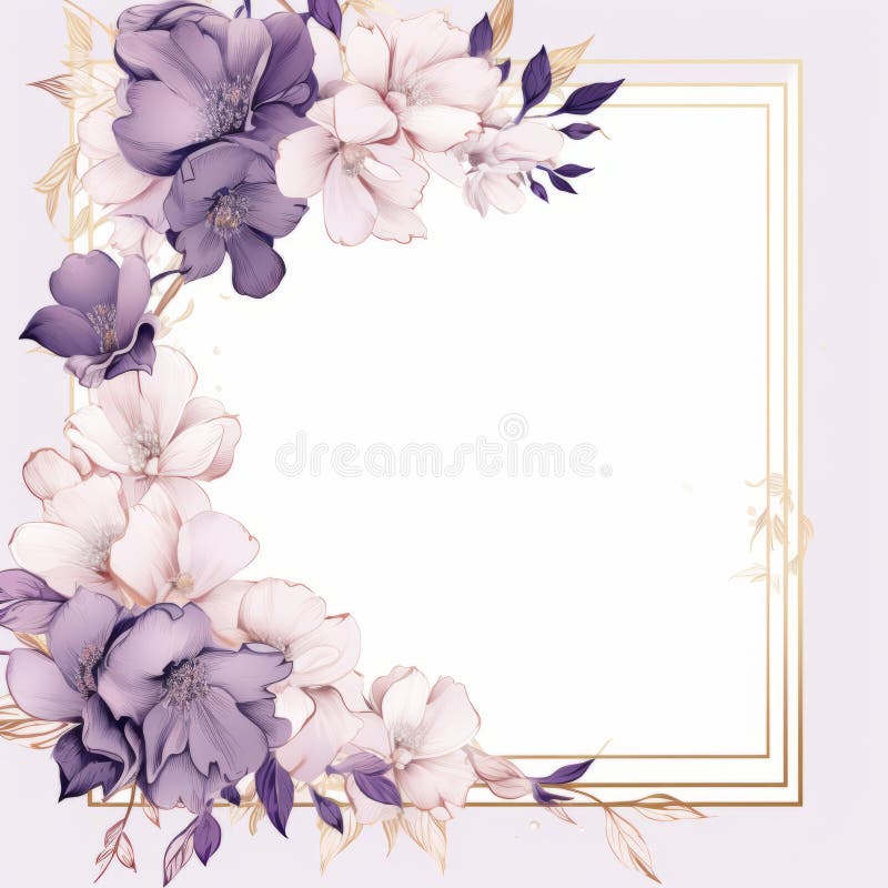 Purple Flowers and Gold Frame on a Lavender Background Stock ...