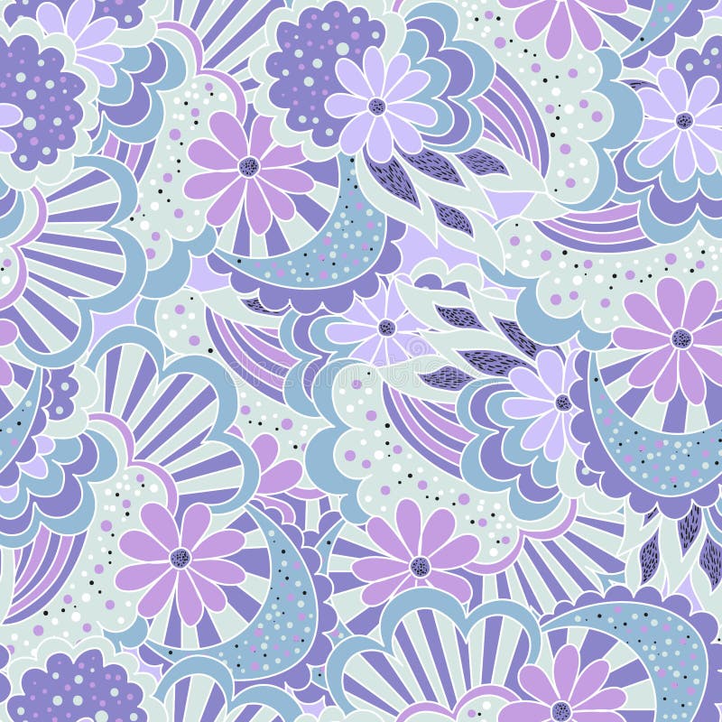 Purple Flowers Seamless Pattern Stock Vector - Illustration of line ...