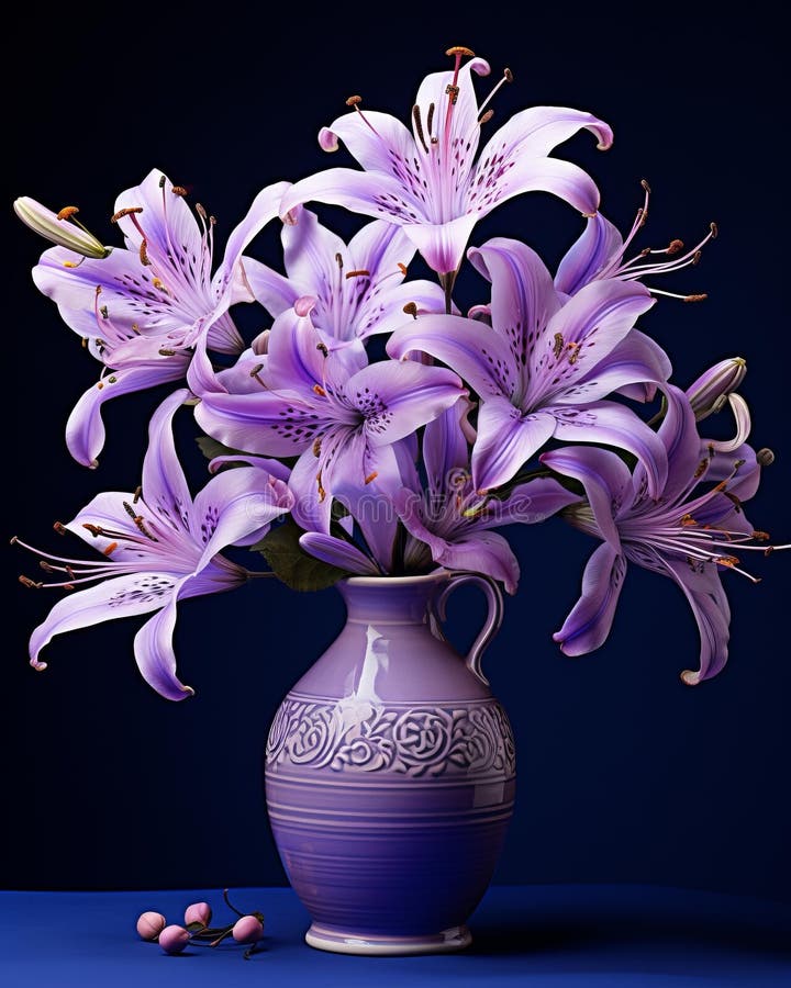 Purple flowers in a vase stock illustration. Illustration of flora ...