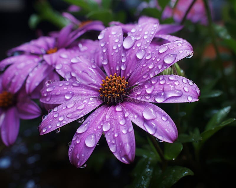 Purple Flowers with Water Droplets on Them Stock Illustration ...