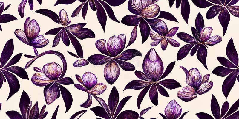 Purple Flowes Background, Seamless Pattern Stock Illustration ...
