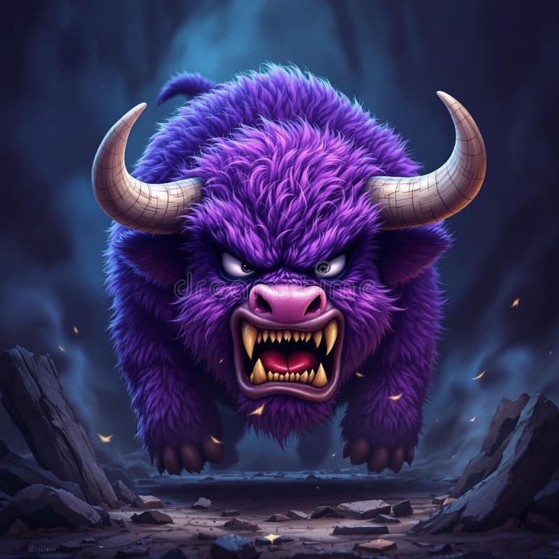 Bull purple cartoon angry stock illustration. Illustration of running ...