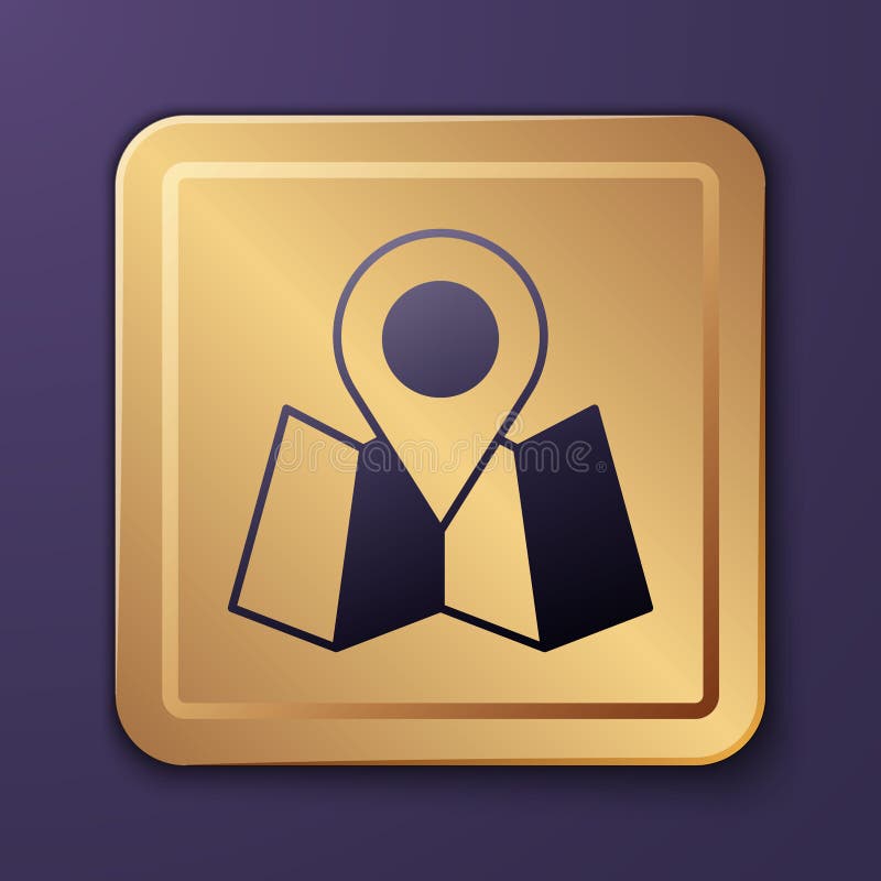 Purple Folded Map with Location Marker Icon Isolated on Purple ...