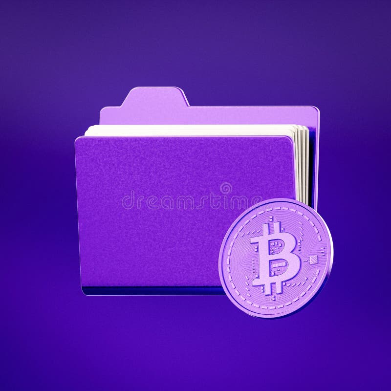 Purple Folder with Bitcoin Symbol on Purple Background. Stock ...