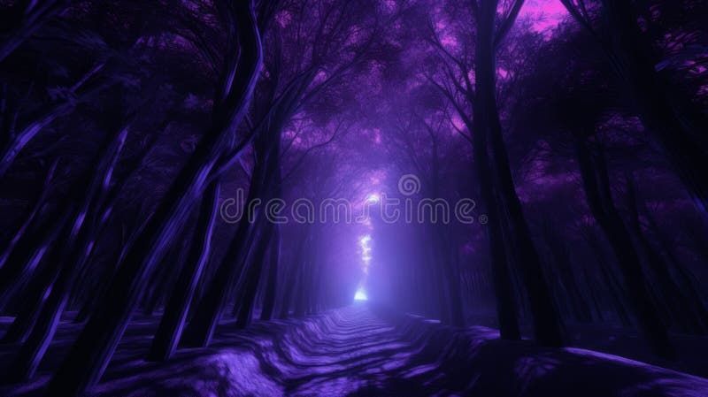 A Purple Forest with a Light at the End of the Tunnel Stock Image ...