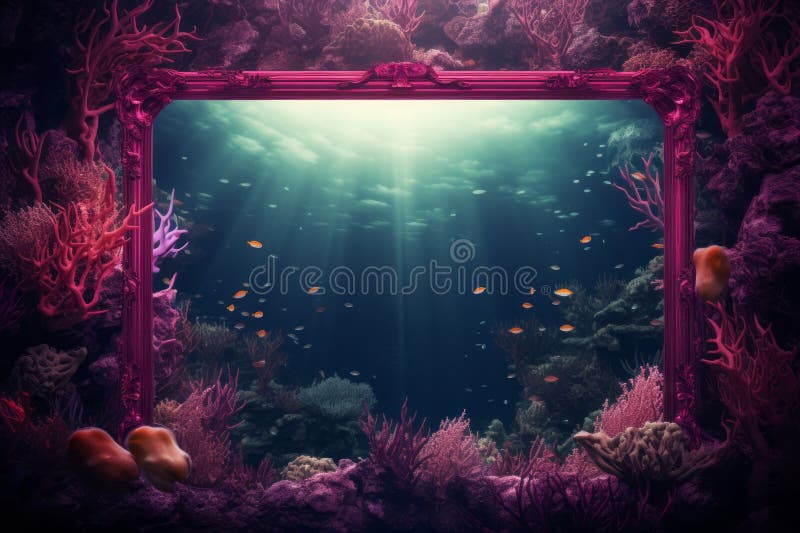 Purple Frame with Algae at the Bottom of the Sea. Generative AI Stock ...