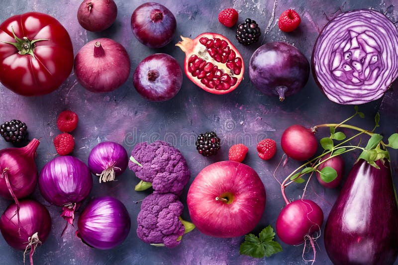 Purple Fruits and Vegetables on a Purple Background. Generative AI ...