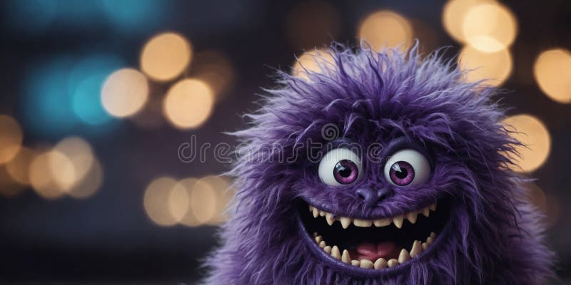Purple Furry Monster with Big Grin and One Eye. Stock Illustration ...