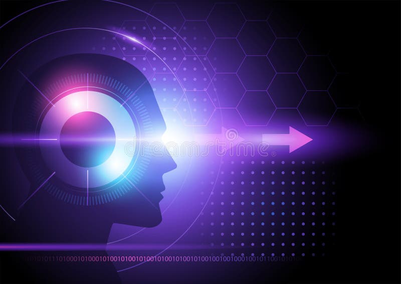 Purple Futiristic Background with Human Head and Arrows Stock Vector ...