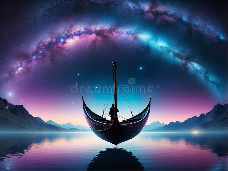 Purple Galactic Gondola. Surreal Cosmic Boat. AI Generated Stock ...