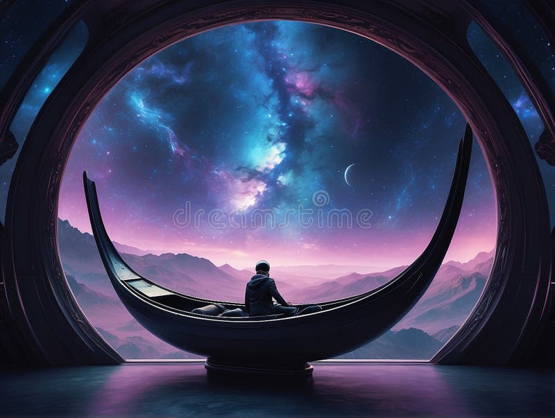Purple Galactic Gondola. Surreal Cosmic Boat. AI Generated Stock ...