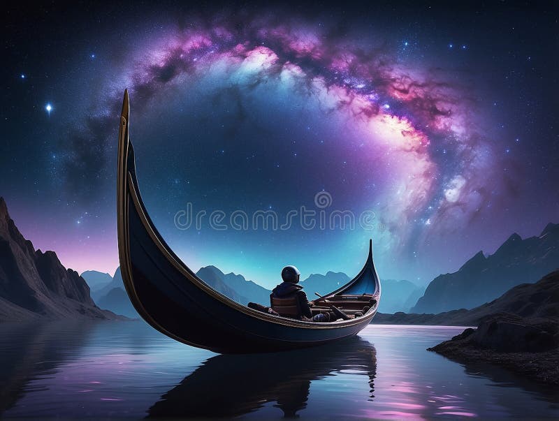 Purple Galactic Gondola. Surreal Cosmic Boat. AI Generated Stock ...