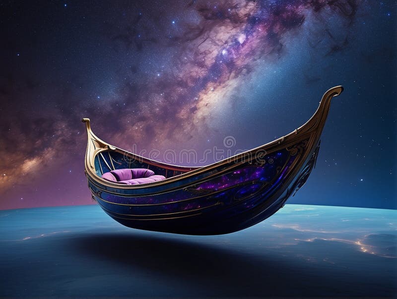 Purple Galactic Gondola. Surreal Cosmic Boat. AI Generated Stock ...