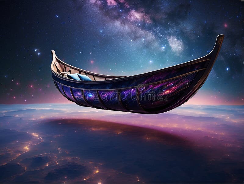 Purple Galactic Gondola. Surreal Cosmic Boat. AI Generated Stock ...