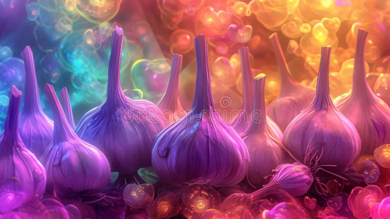 Purple Garlic Bulbs in Vibrant Neon Light Stock Photo - Image of ...