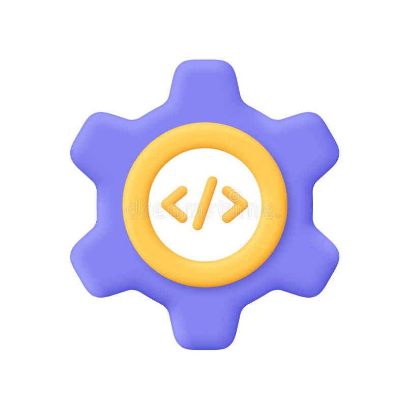 Purple Gear with Yellow Coding Symbol Inside. Software Development, Programming, Web Design and ...