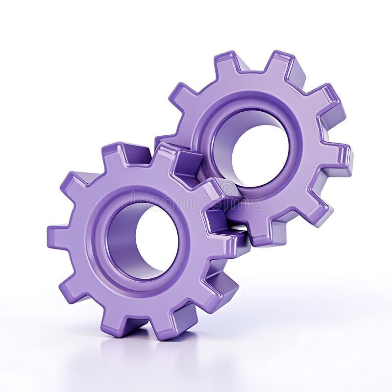 Purple Gears Meshing 3D Render Teamwork Stock Illustration ...