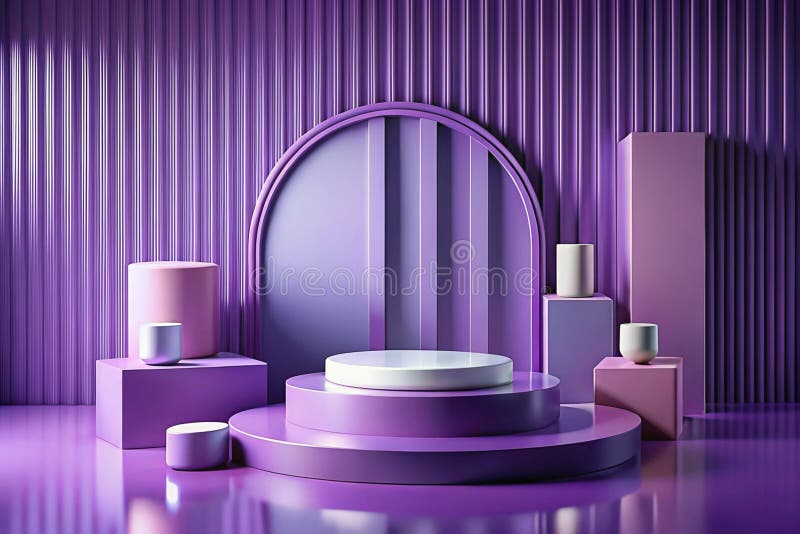 Purple Geometric Shapes and Platforms, 3D Render Stock Illustration ...
