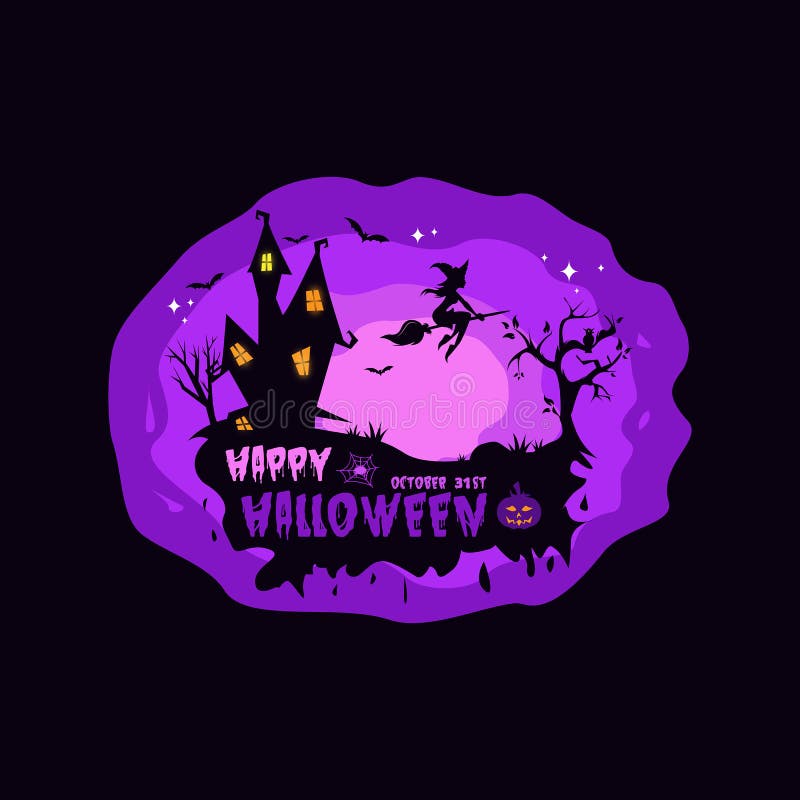 Purple Ghost Illustration and Happy Halloween Stock Vector ...