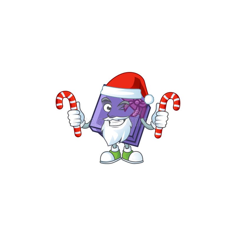 Purple Gift Box Cartoon Character in Santa with Candy Stock Vector ...