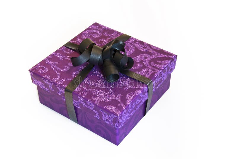 Purple Gift Box with Satin Ribbon Bow Isolated on White Stock Image ...