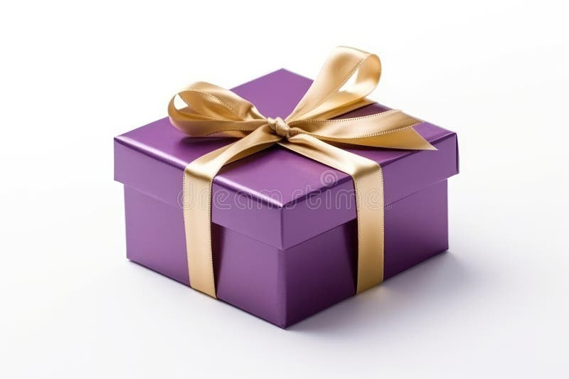 Purple Gift Box with Gold Ribbon on White Background. Generative AI ...