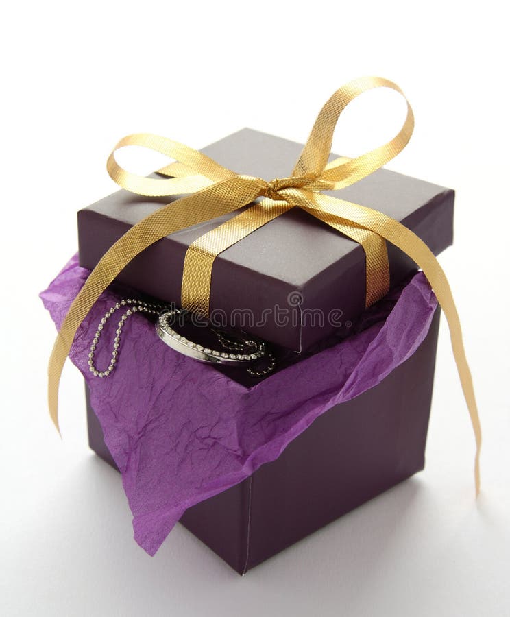 Purple Gift Box with Jewelry Stock Photo - Image of concepts, open ...
