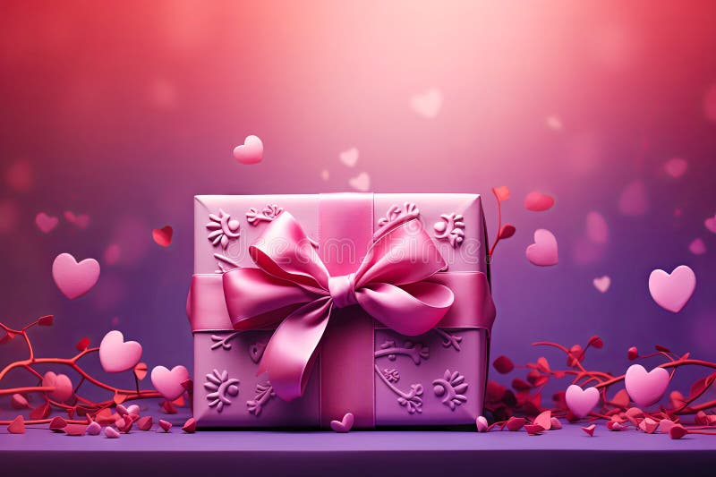 Purple Gift Box with Pink Bow and Heart Stock Image - Image of ...